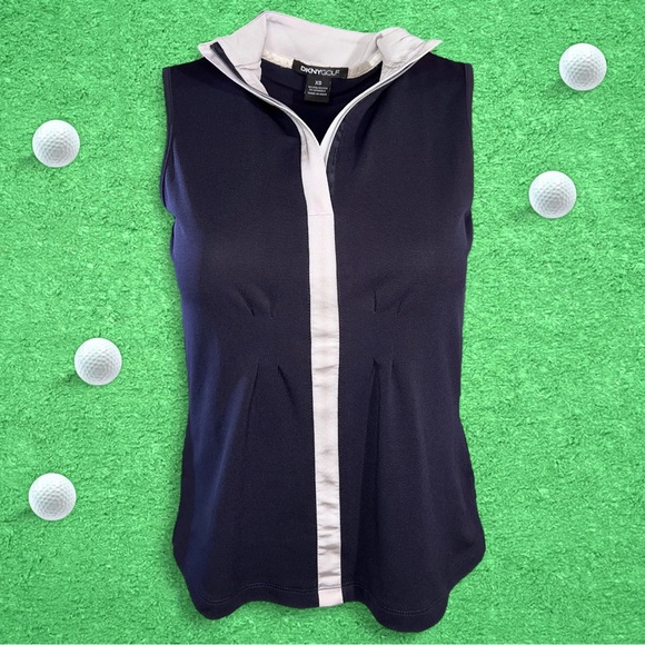Dkny | Tops | Dkny Golf Womens Navy Blue W White Accent Sleeveless Polo Top 4 Zip Size Xs | Poshmark
